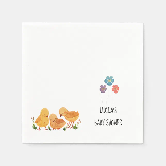 Spring Little Chicken Floral Baby Shower Napkins | Zazzle