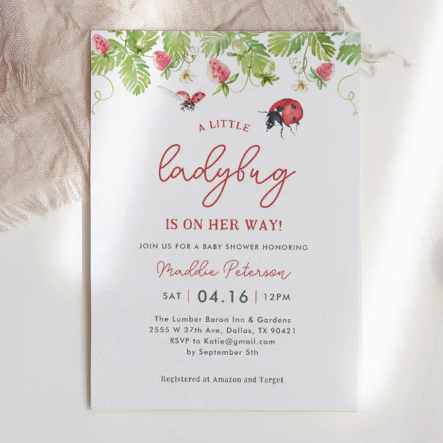 Spring Little Ladybug Girl Baby Shower Invitation | Zazzle