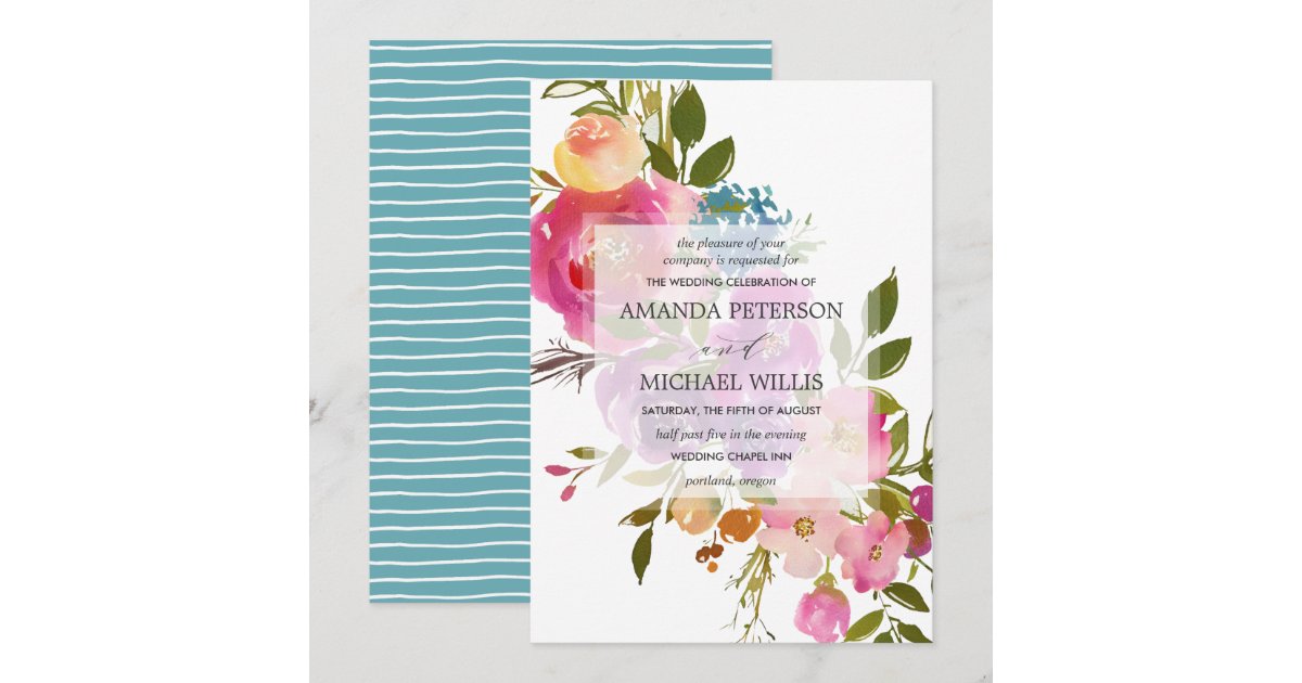 Spring Lush | Modern botanical pink flower wedding Invitation | Zazzle