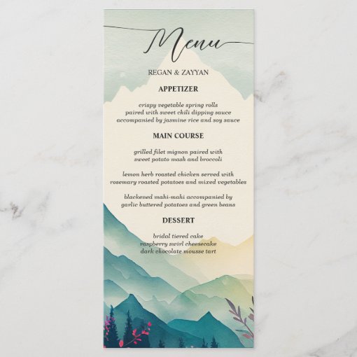 Spring Mountains Floral Wedding Menu | Zazzle