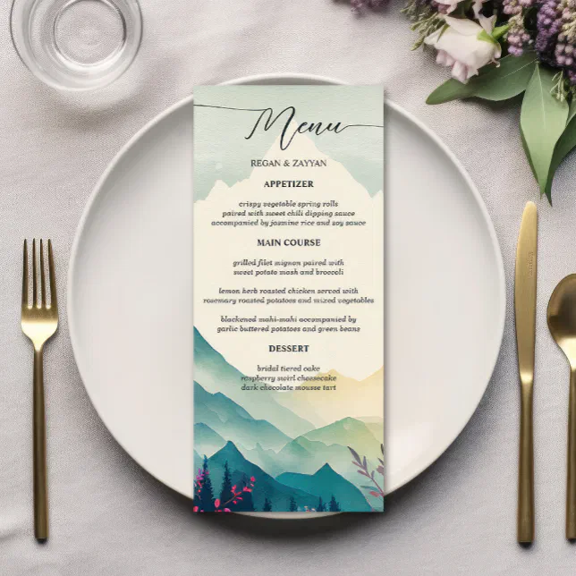 Spring Mountains Floral Wedding Menu | Zazzle