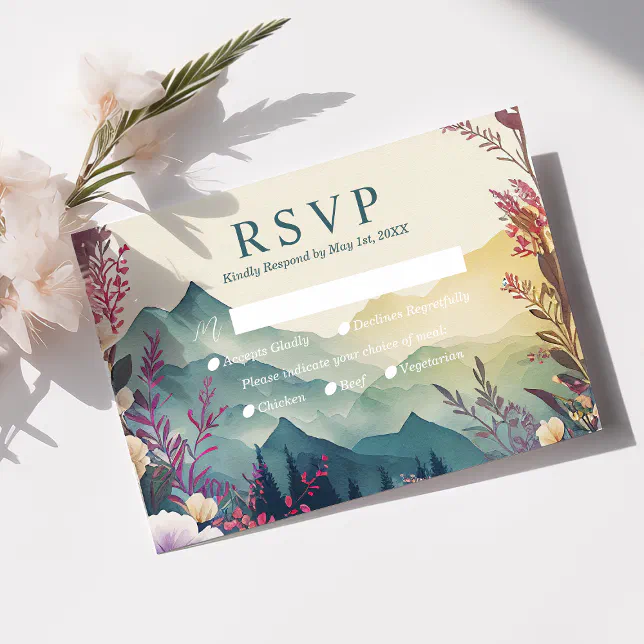Spring Mountains Floral Wedding RSVP Card | Zazzle
