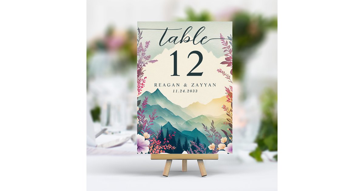 Spring Mountains Floral Wedding Table Number | Zazzle