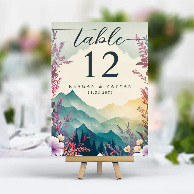 Spring Mountains Floral Wedding Table Number | Zazzle