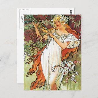 Spring, Mucha Postcard | Zazzle