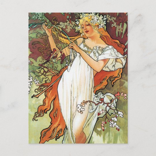 Spring, Mucha Postcard | Zazzle.com