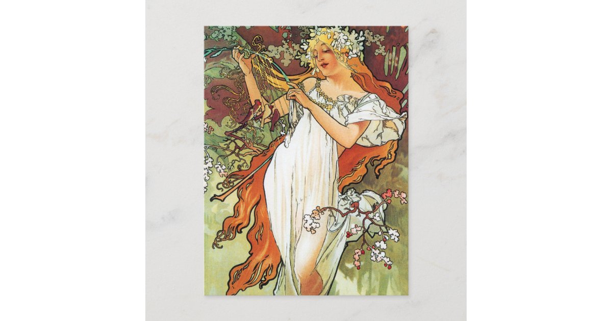 Spring, Mucha Postcard | Zazzle