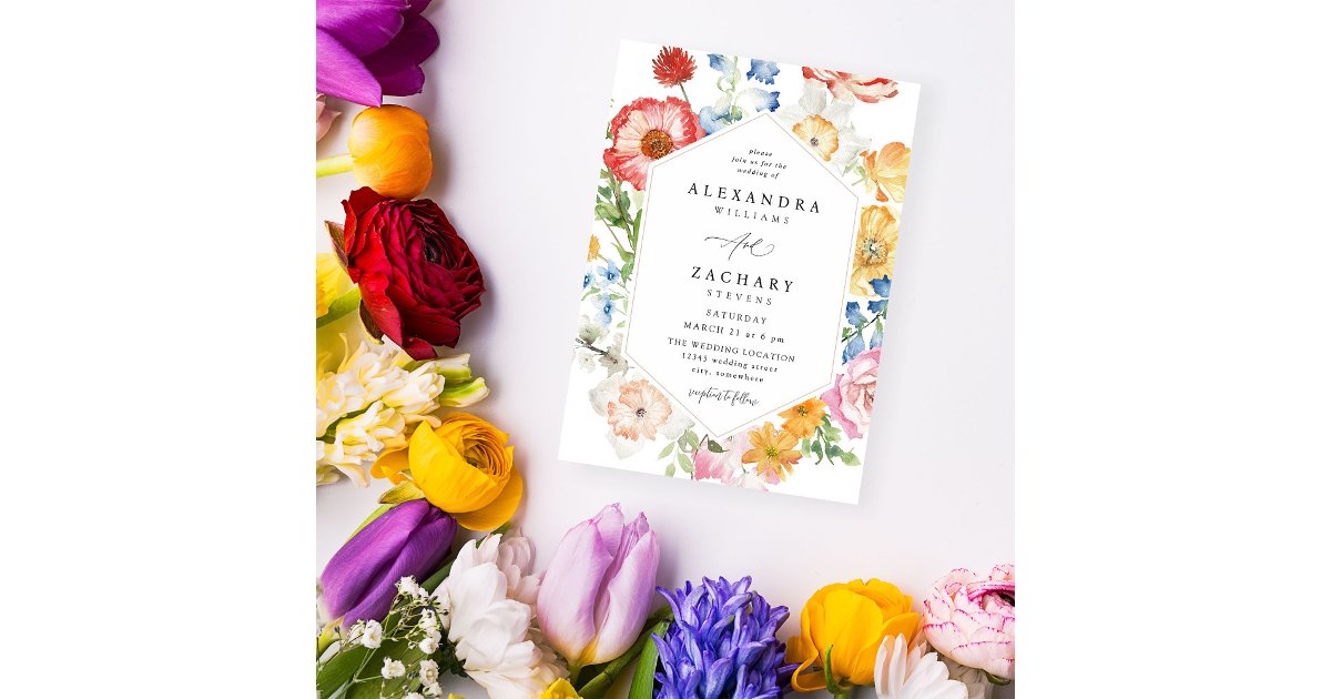 Spring Multi Color Florals Wedding Invitation | Zazzle
