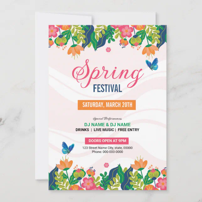 Spring Party Invitation Flyer Template | Zazzle