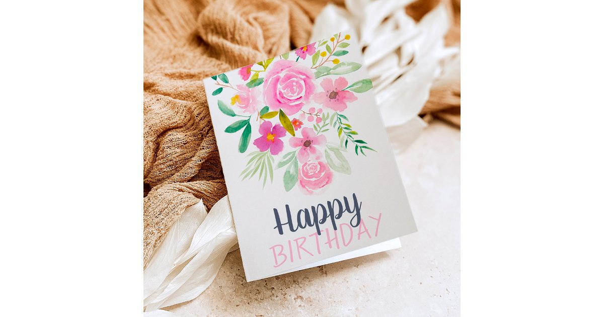 Spring pastel floral watercolor birthday script card | Zazzle