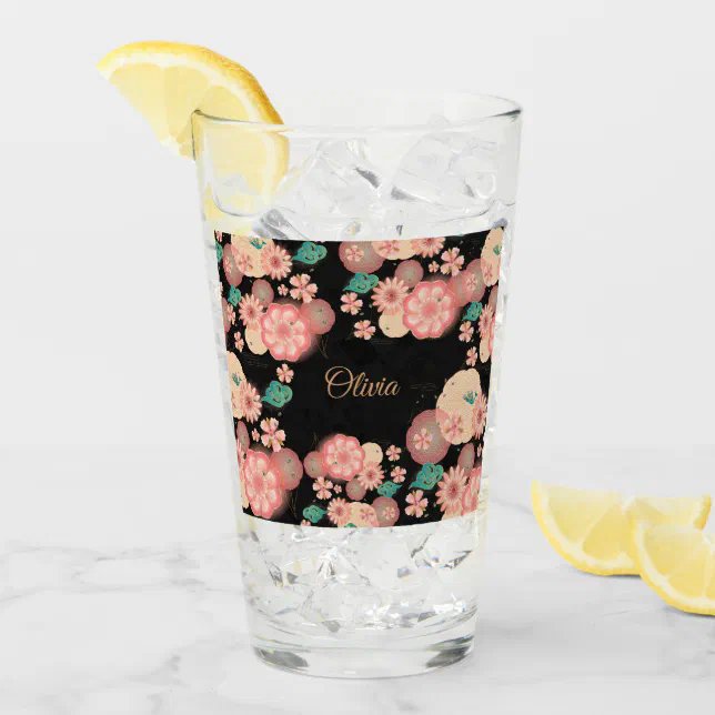 Spring Peach Flowers Garden Floral Decoration Boho Glass | Zazzle