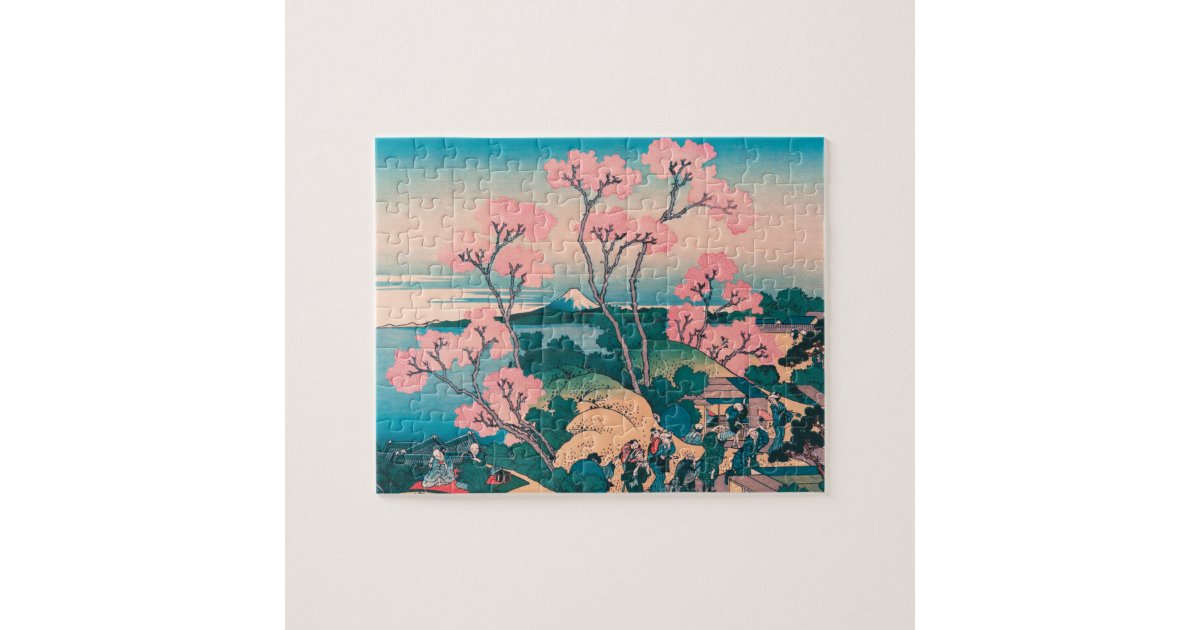 Spring Picnic under Cherry Tree Flowers Mount Fuji Jigsaw Puzzle | Zazzle