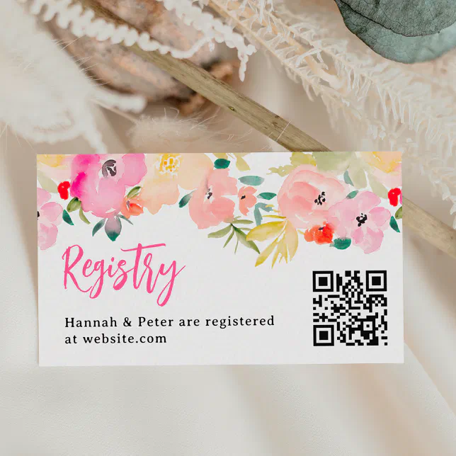 Spring pink boho garden floral bridal registry enclosure card | Zazzle