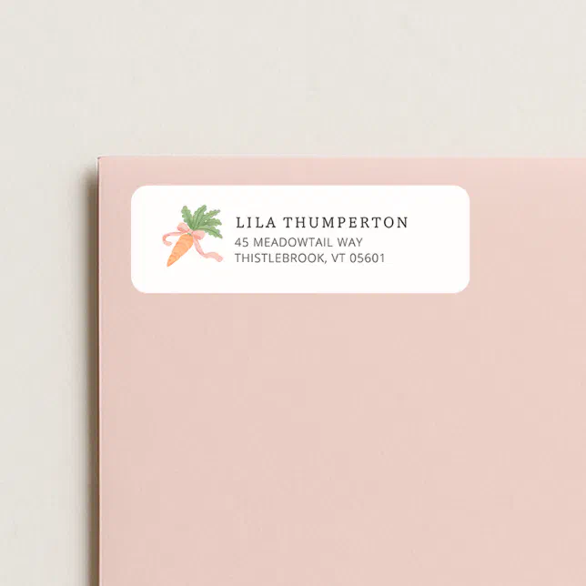Spring Pink Bow Carrot Modern Minimal Address Label | Zazzle