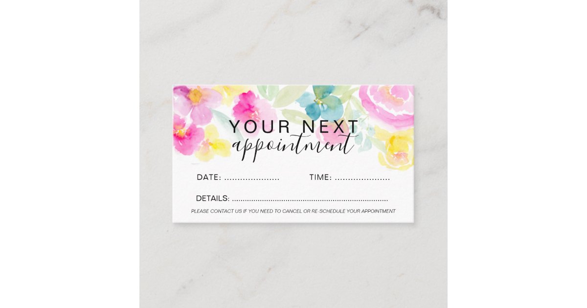 Spring pink loose floral watercolor hair makeup appointment card | Zazzle