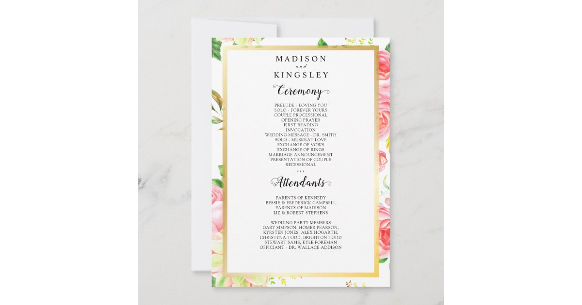 Spring Pink Rose Butterfly Garden Wedding Program | Zazzle