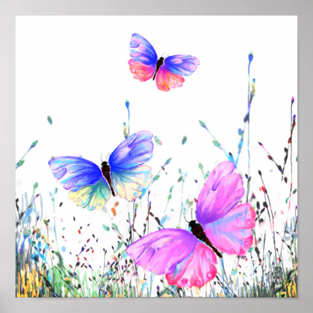 Spring Poster Colorful Butterflies Flying Painting | Zazzle