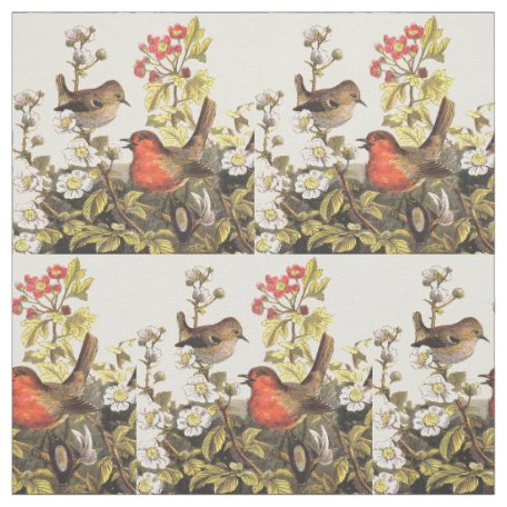 Red Robin Bird Pattern Fabric | Zazzle