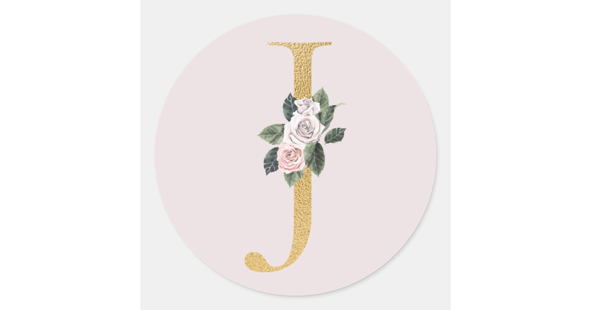 Spring roses gold initials sticker letter J | Zazzle