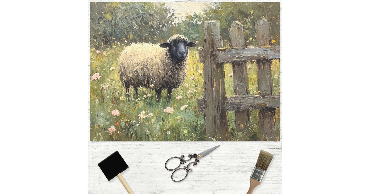 Spring Sheep Digital Oil Painting Decoupage Tissue Paper | Zazzle