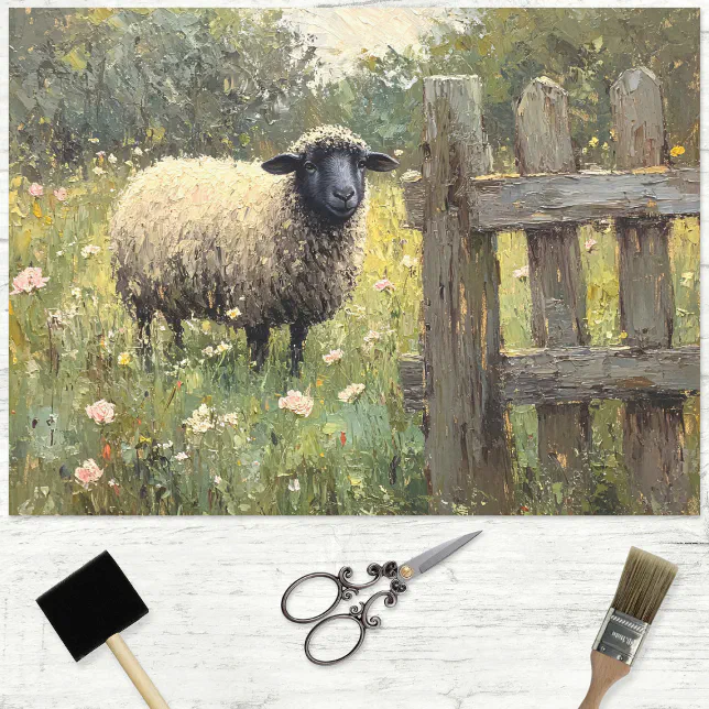 Spring Sheep Digital Oil Painting Decoupage Tissue Paper | Zazzle