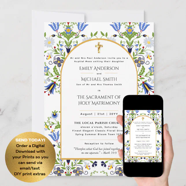 Spring Summer Catholic Nuptial Mass Wedding Invitation | Zazzle