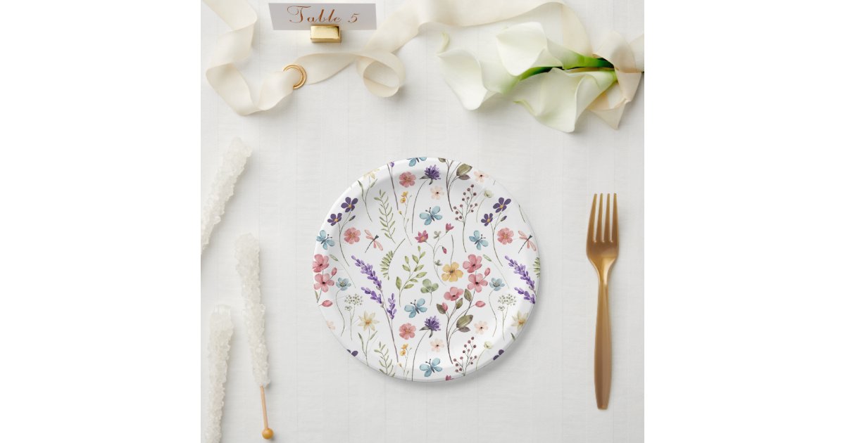 Spring Summer Floral Wildflowers Bridal Shower Paper Plates | Zazzle