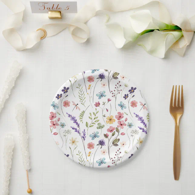 Spring Summer Floral Wildflowers Bridal Shower Paper Plates | Zazzle