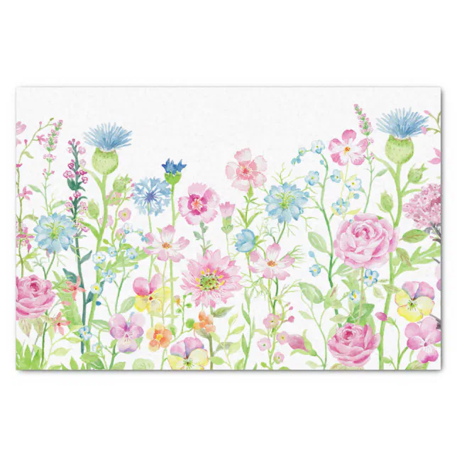 Spring summer pink blue flower meadow tissue paper | Zazzle