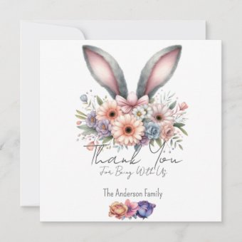 Spring Thank You Card Floral Bunny Rabbit Ears | Zazzle