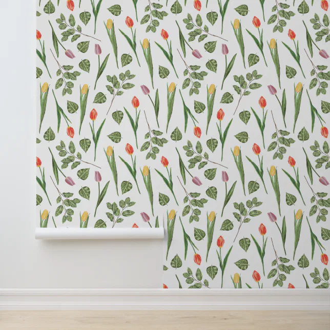 Spring Tulip Botanical Pattern Wallpaper | Zazzle