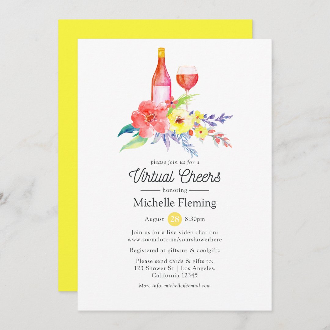 Spring Virtual Cheers Wine Tasting Bridal Shower Invitation | Zazzle