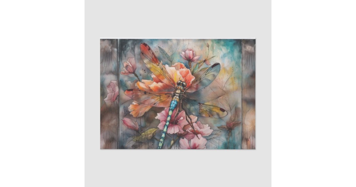 Spring Watercolor Dragonfly Decoupage Paper | Zazzle