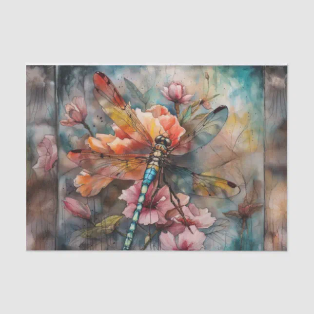 Spring Watercolor Dragonfly Decoupage Paper | Zazzle