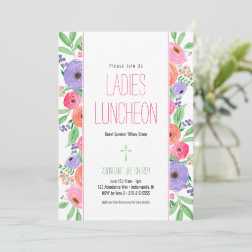 Spring Watercolor Floral Ladies Church Luncheon Invitation | Zazzle
