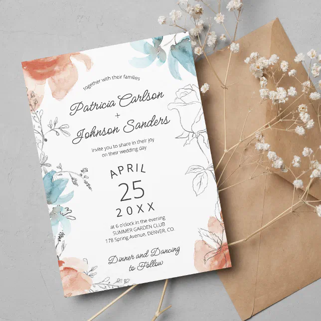 Spring watercolor floral pastel elegant wedding invitation | Zazzle