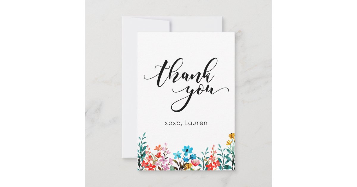 Spring Watercolor Flower Flat Thank You | Zazzle