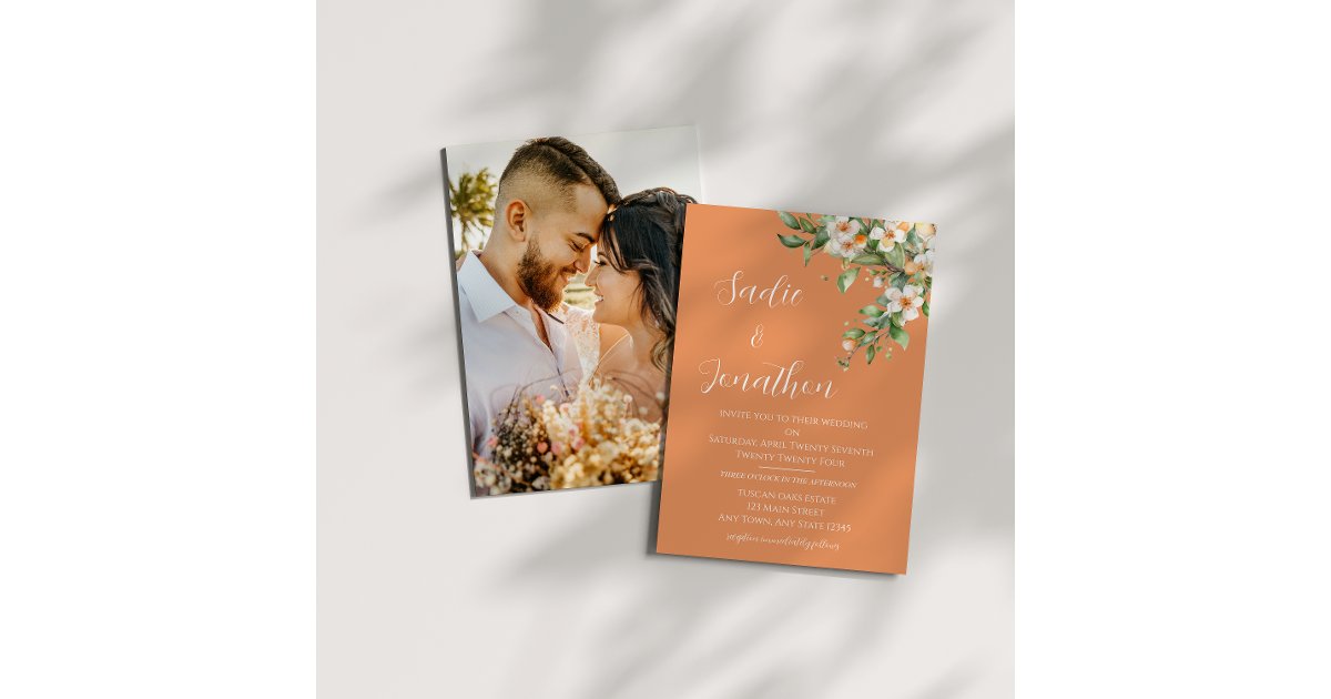 Spring Wedding Apricot Peach Floral Photo Wedding Invitation | Zazzle