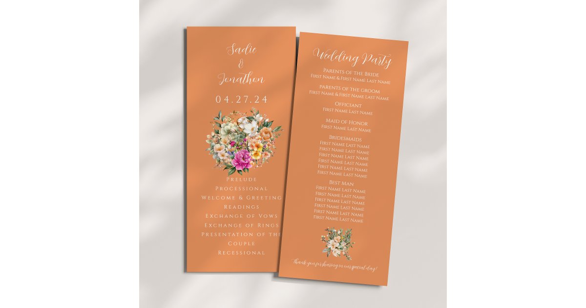 Spring Wedding Apricot Peach Floral Wedding Program | Zazzle