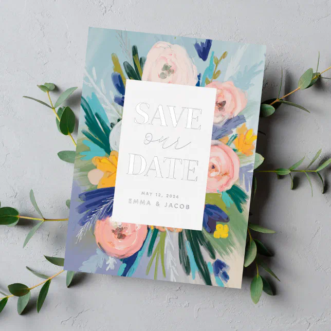 Spring Wedding Flower Bouquet Save the Date Foil Invitation Postcard ...