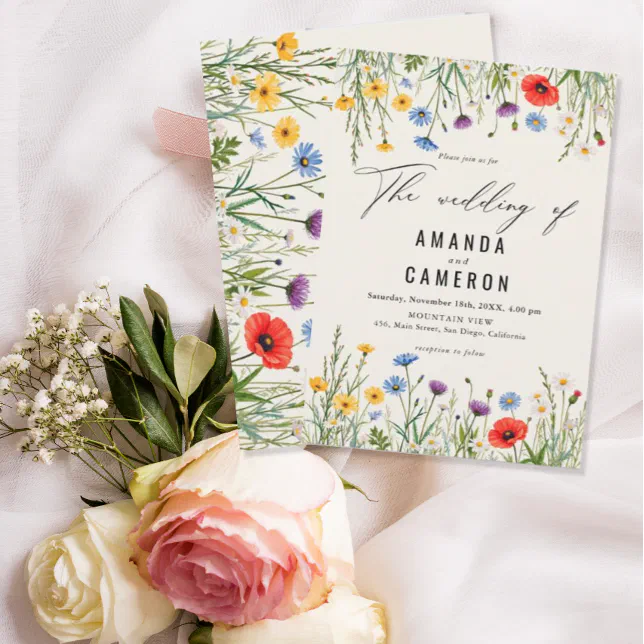 Spring Wild Flower Meadow Wedding Invitation | Zazzle