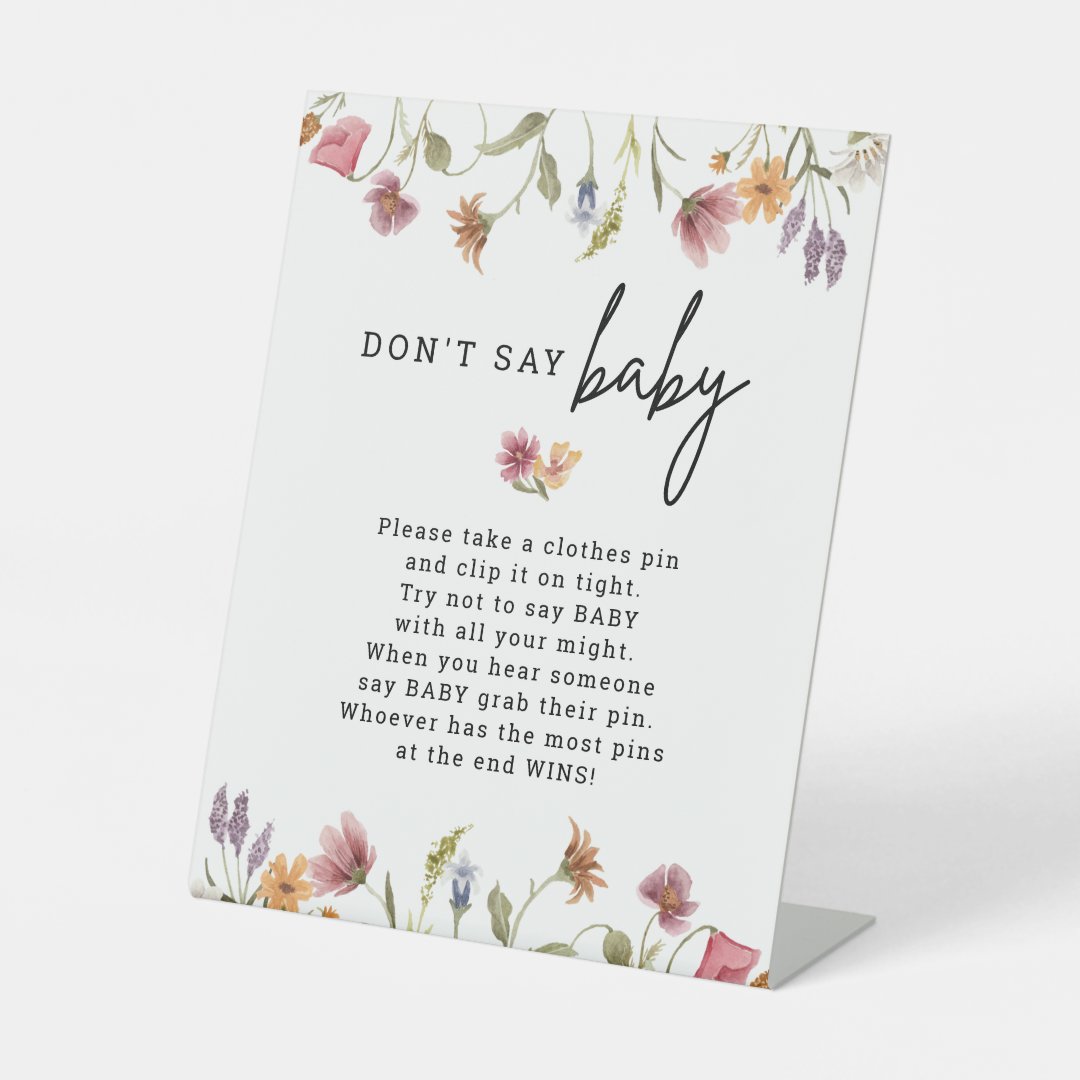 Spring Wildflower Baby Shower Don't Say Baby Game Pedestal Sign | Zazzle