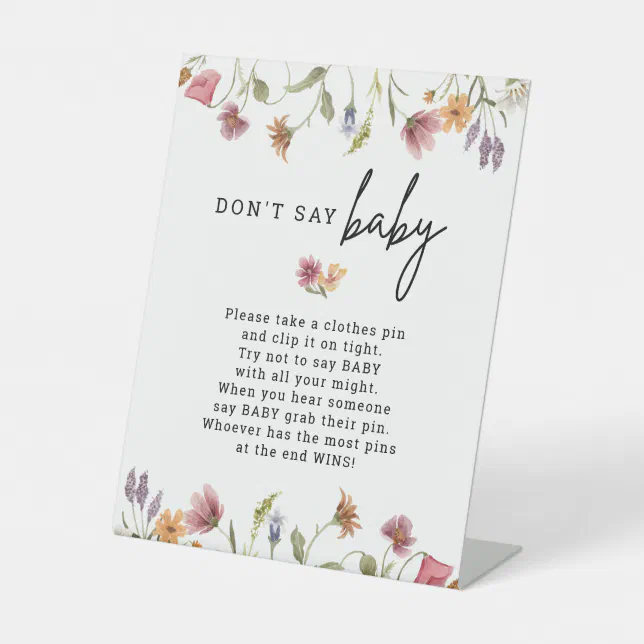 Spring Wildflower Baby Shower Don't Say Baby Game Pedestal Sign | Zazzle