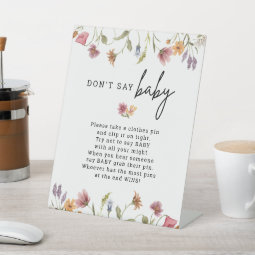 Spring Wildflower Baby Shower Don't Say Baby Game Pedestal Sign | Zazzle
