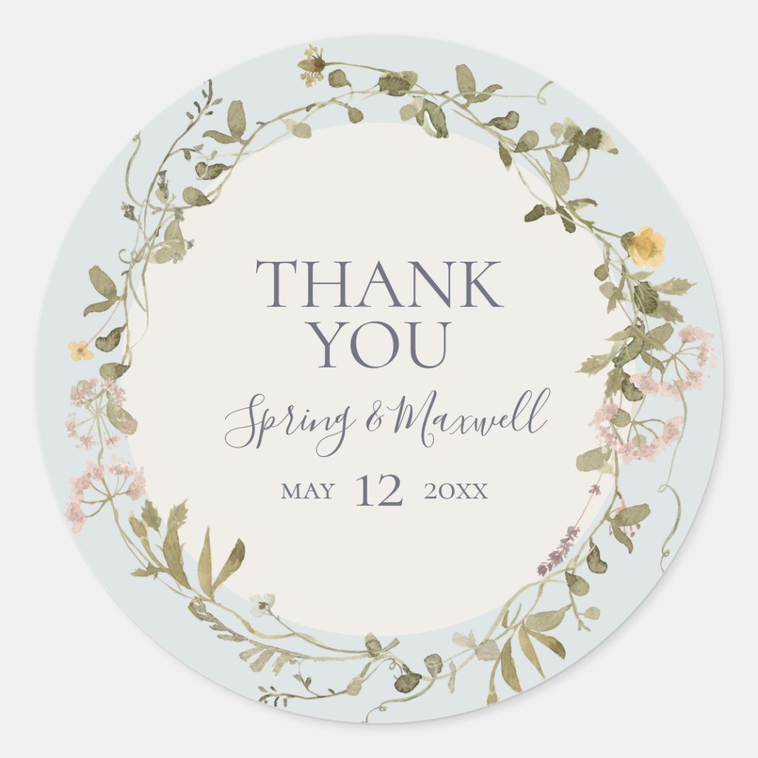 Spring Wildflower | Blue Thank You Favor Sticker | Zazzle