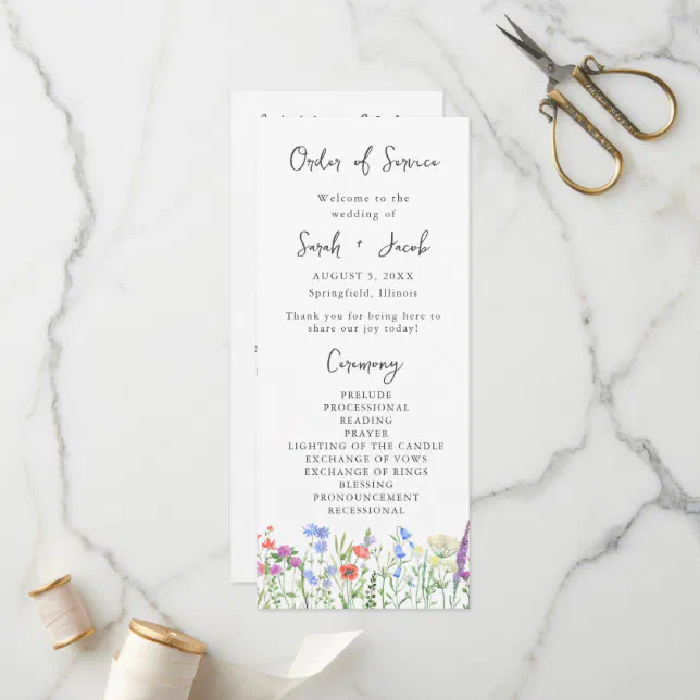 Spring Wildflower Boho Garden Wedding Program | Zazzle