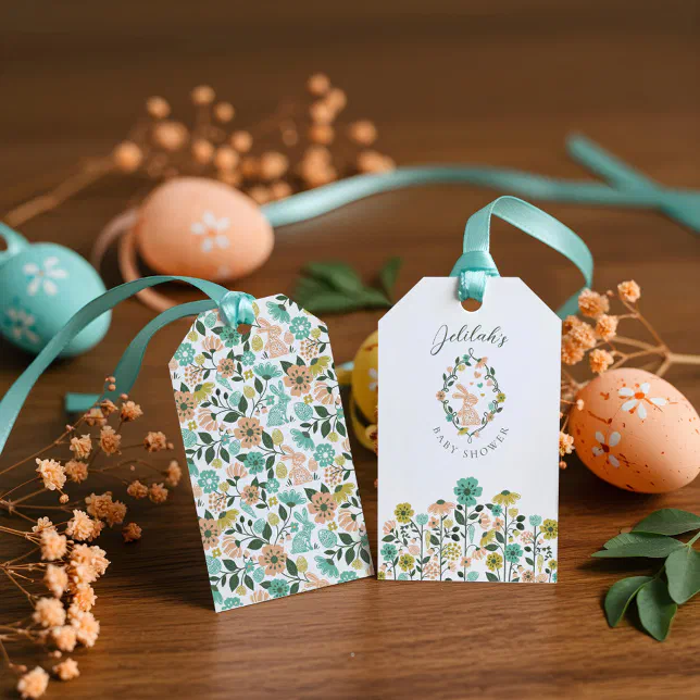 Spring Wildflower Easter Bunny Baby Shower Gift Tags | Zazzle