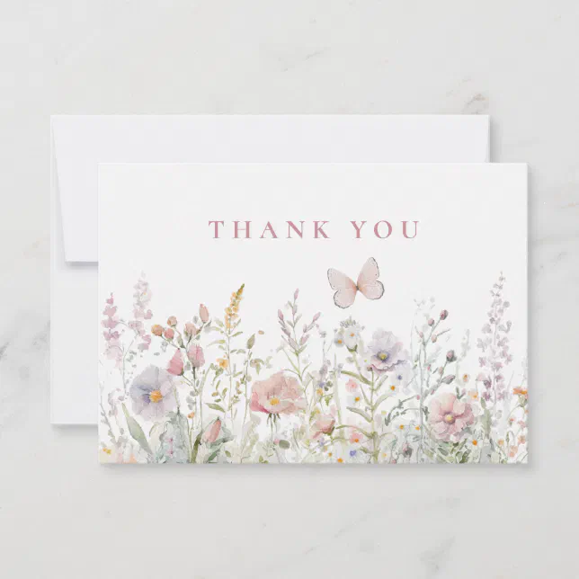 Spring Wildflower Field Butterfly Baby Shower Thank You Card | Zazzle
