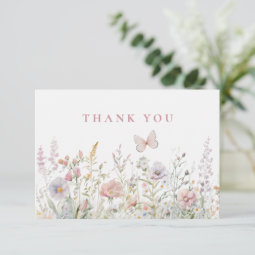 Spring Wildflower Field Butterfly Baby Shower Thank You Card | Zazzle