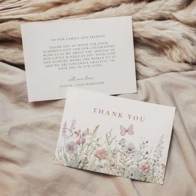 Spring Wildflower Field Butterfly Baby Shower Thank You Card | Zazzle